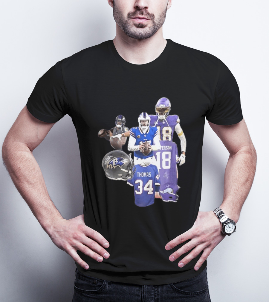 Baltimore Ravens Helmets Buffalo Bills Minnesota Vikings Thomas Jefferson Players Jerseys T-Shirt
