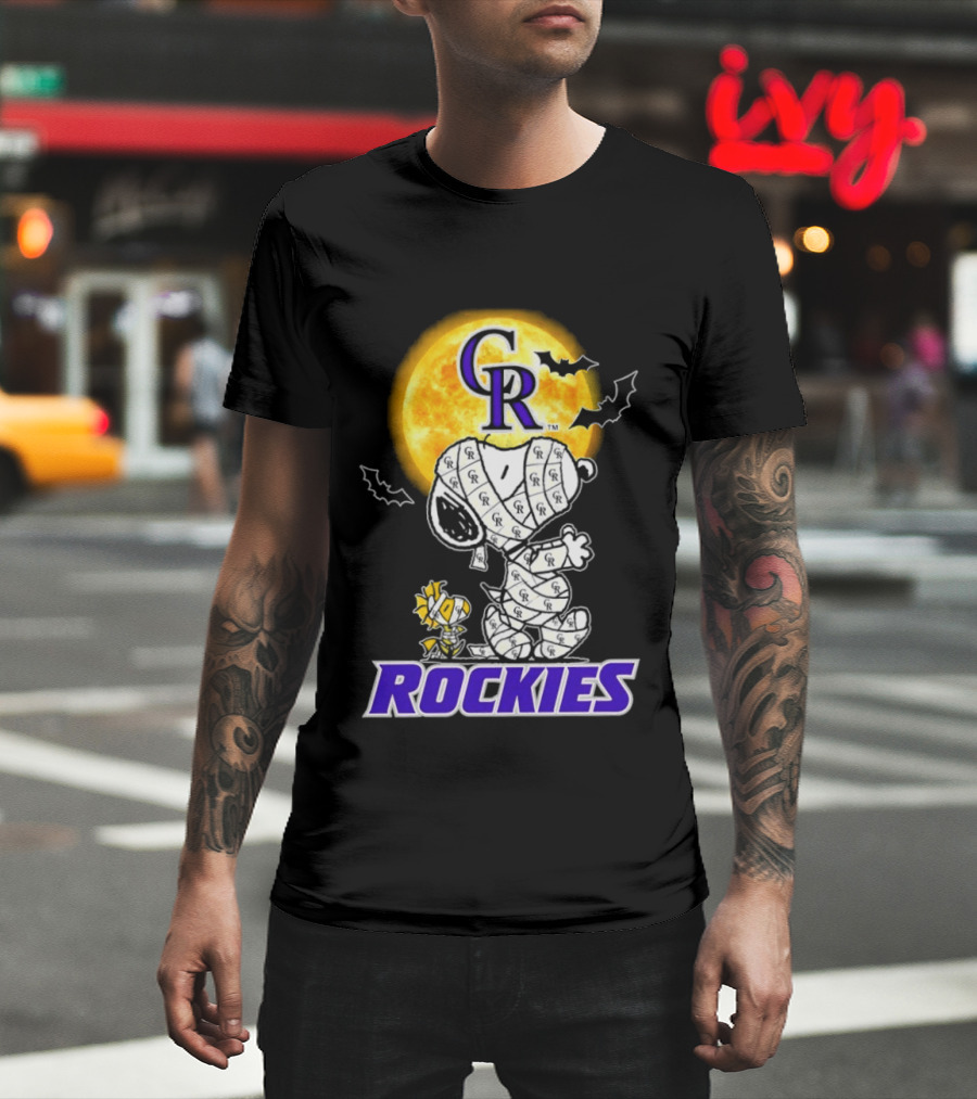 Colorado Rockies Snoopy Woodstock Mummy Halloween Cosplay Moon T-Shirt