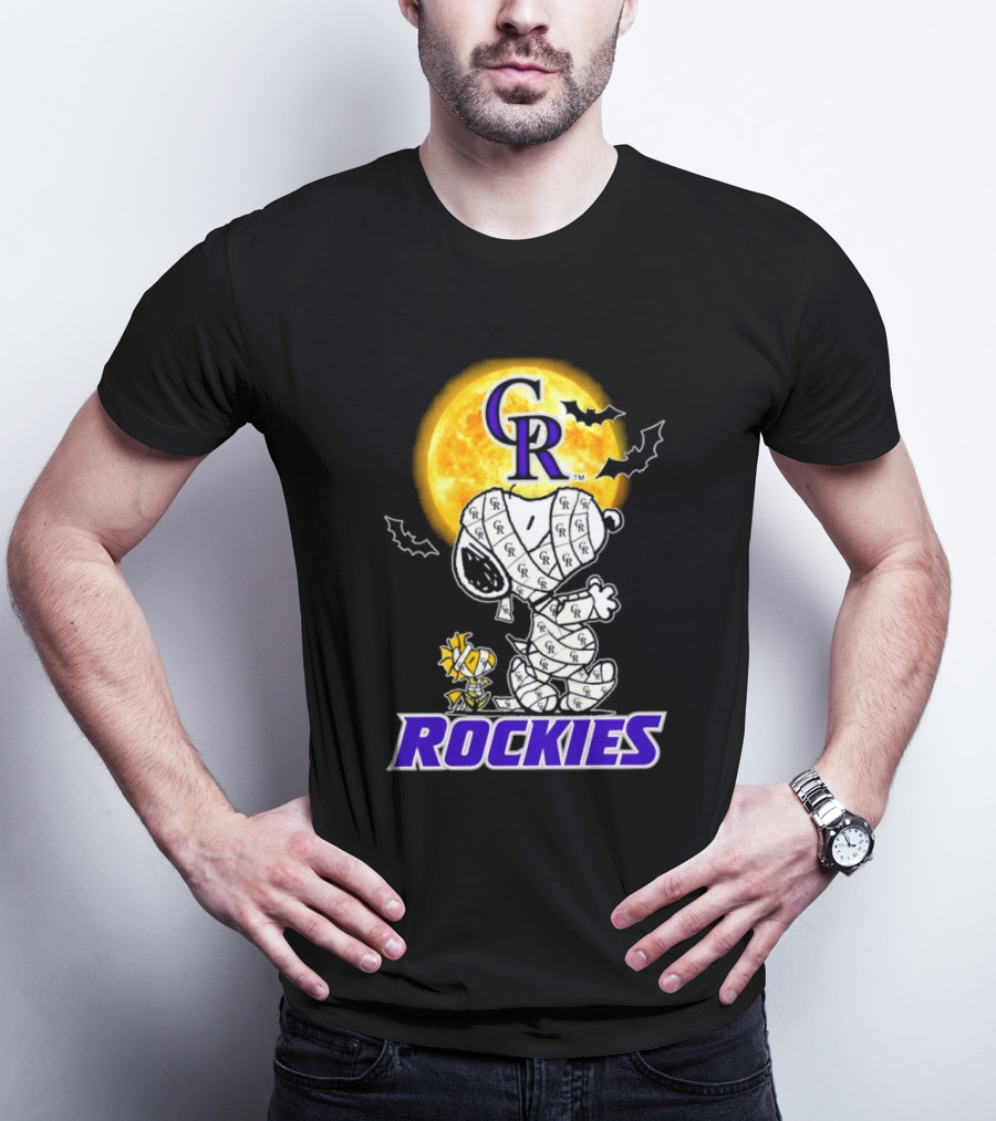 Colorado Rockies Snoopy Woodstock Mummy Halloween Cosplay Moon T-Shirt