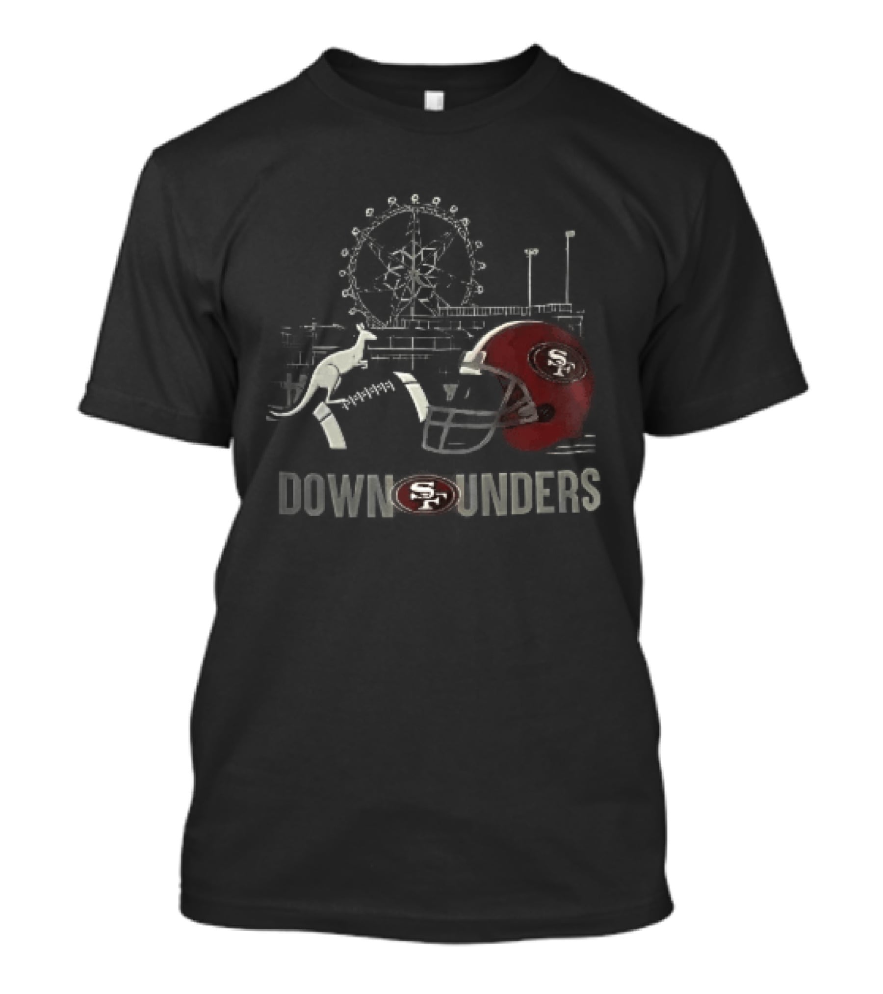 San Francisco 49ers Down Unders Kangaroo Football Helmet Ferris Wheel T-Shirt