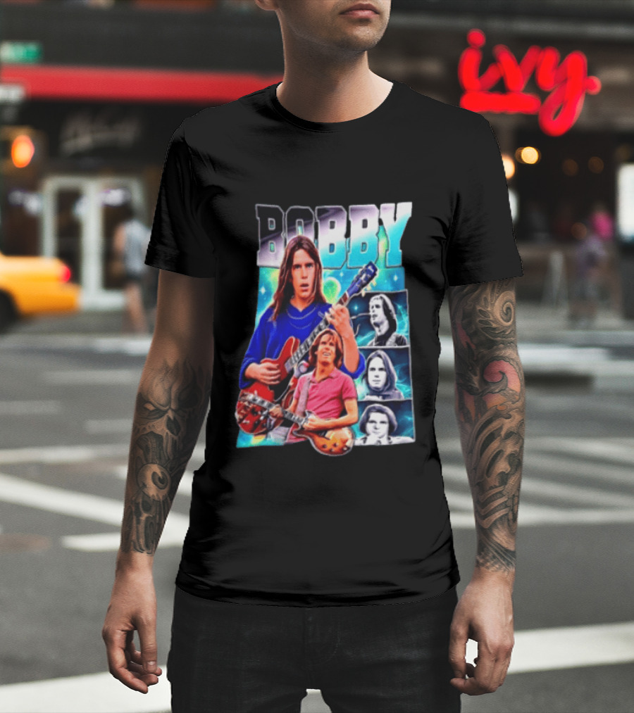 Bobby Guitarist Red Electric Guitar Collage Retro Photos T-Shirt