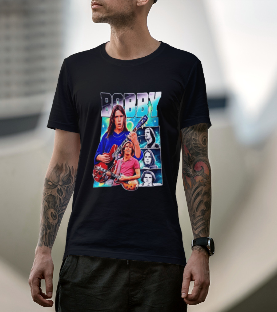 Bobby Guitarist Red Electric Guitar Collage Retro Photos T-Shirt