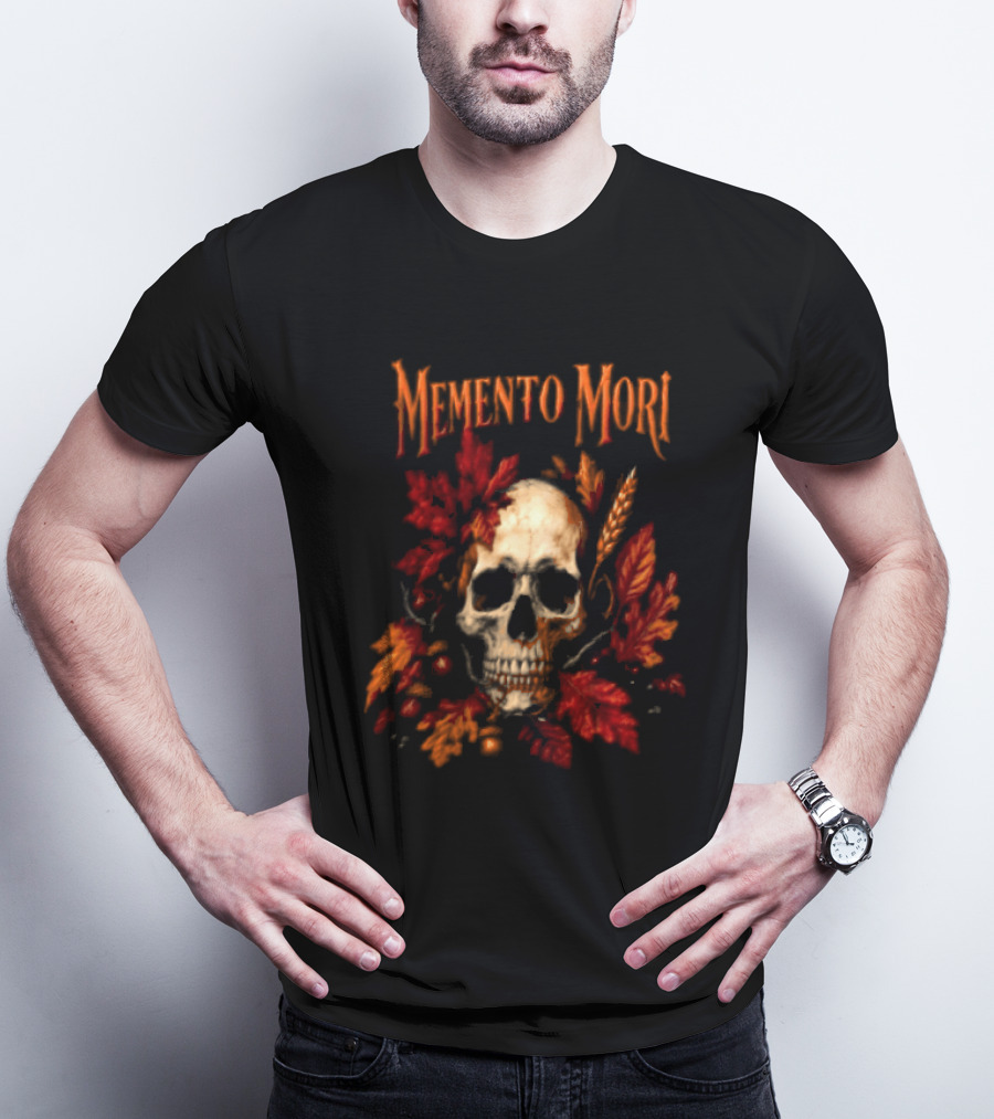 Memento Mori Skull Autumn Leaves T-Shirt