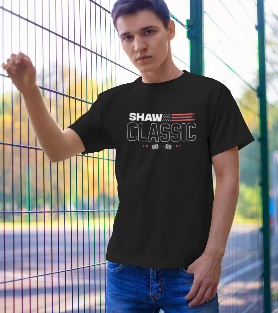 Shaw Classic 2023 American Flag Barbell Event T-Shirt