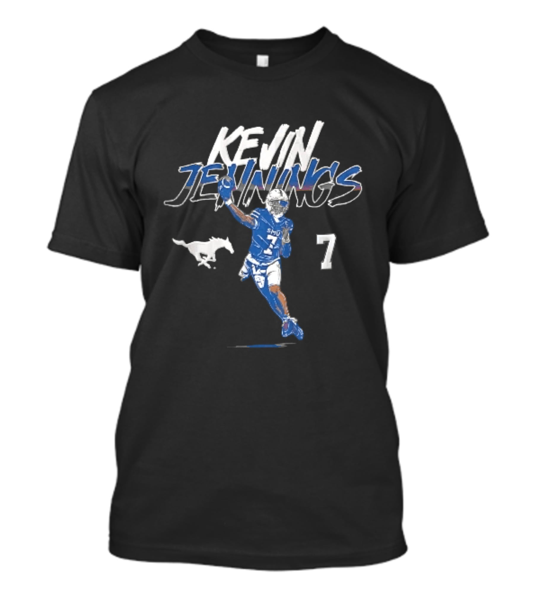 SMU Mustangs Kevin Jennings 7 Quarterback NCAA Football Mustang Brush Stroke T-Shirt