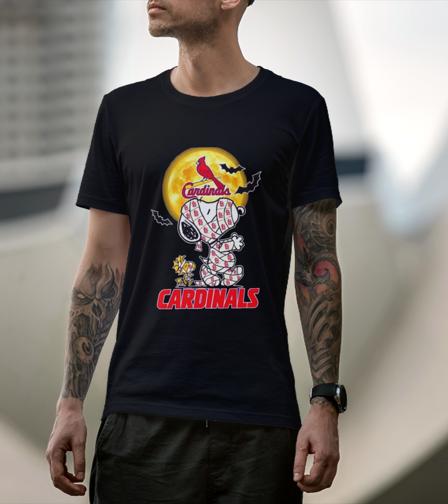 St. Louis Cardinals Snoopy Woodstock Mummy Halloween Moon Bats T-Shirt