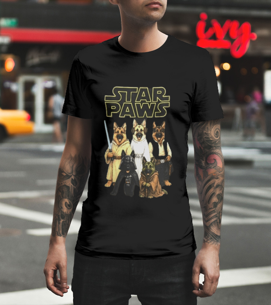 Star Paws German Shepherd Dogs In Space Costumes With Lightsaber T-Shirt