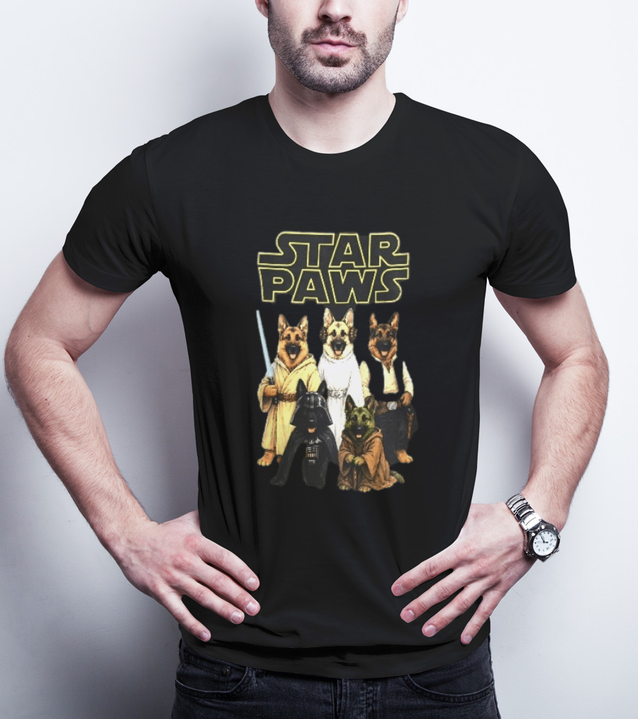 Star Paws German Shepherd Dogs In Space Costumes With Lightsaber T-Shirt