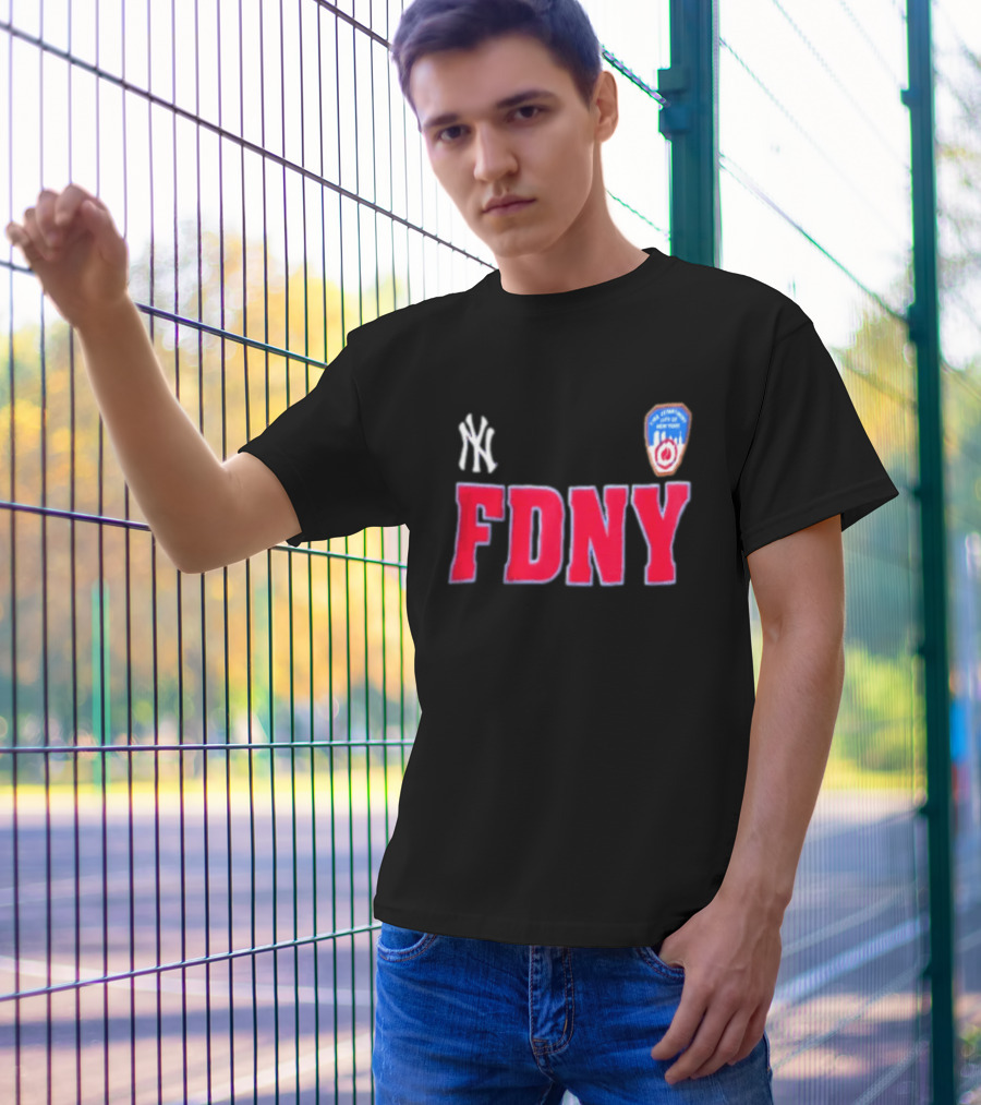 New York Yankees FDNY Collaboration With FDNY Patch And Yankees T-Shirt