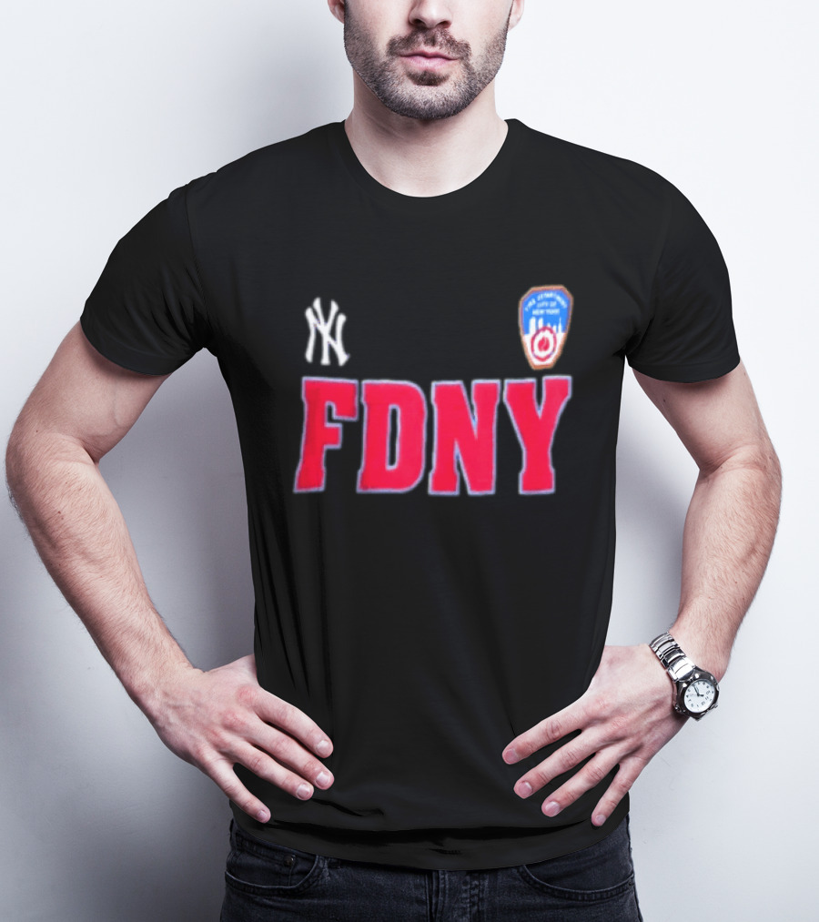 New York Yankees FDNY Collaboration With FDNY Patch And Yankees T-Shirt