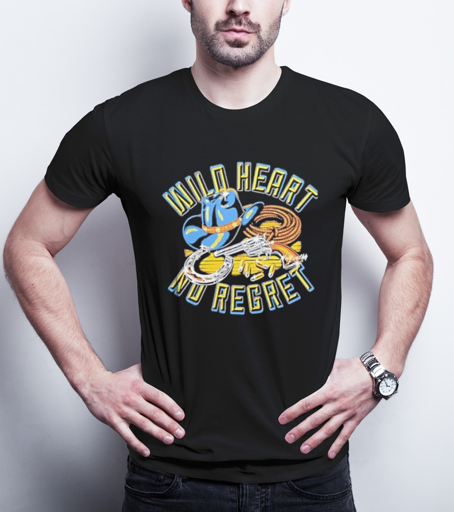 Wild Heart No Regret Cowboy Hat Revolver Horseshoe Rope T-Shirt
