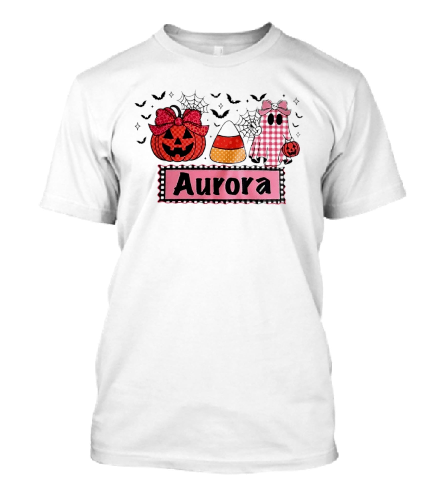 Aurora Halloween Pumpkin Ghost Candy Corn And Spiderwebs T-Shirt