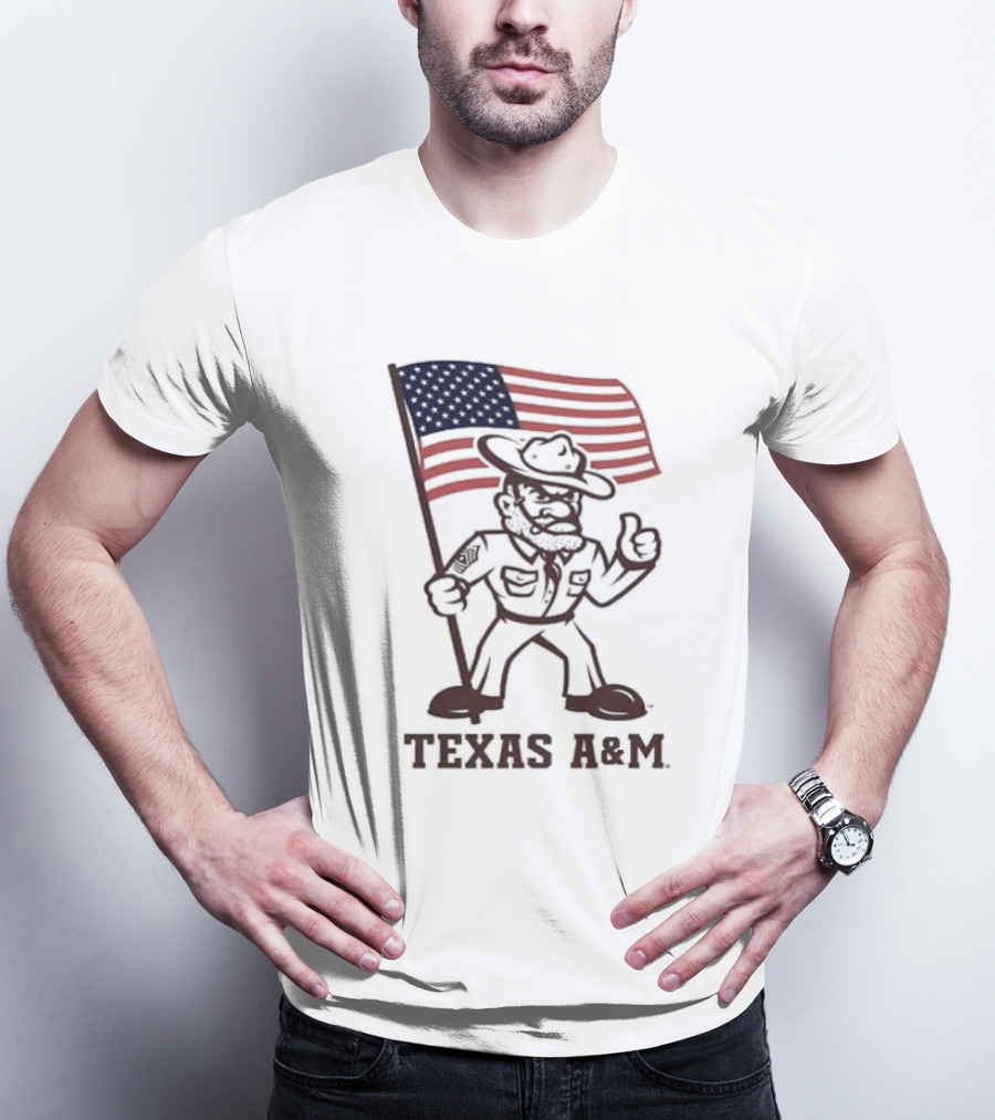 Awesome The Ol' Sarge Collection Texas A&M Maroon USA Flag T-Shirt