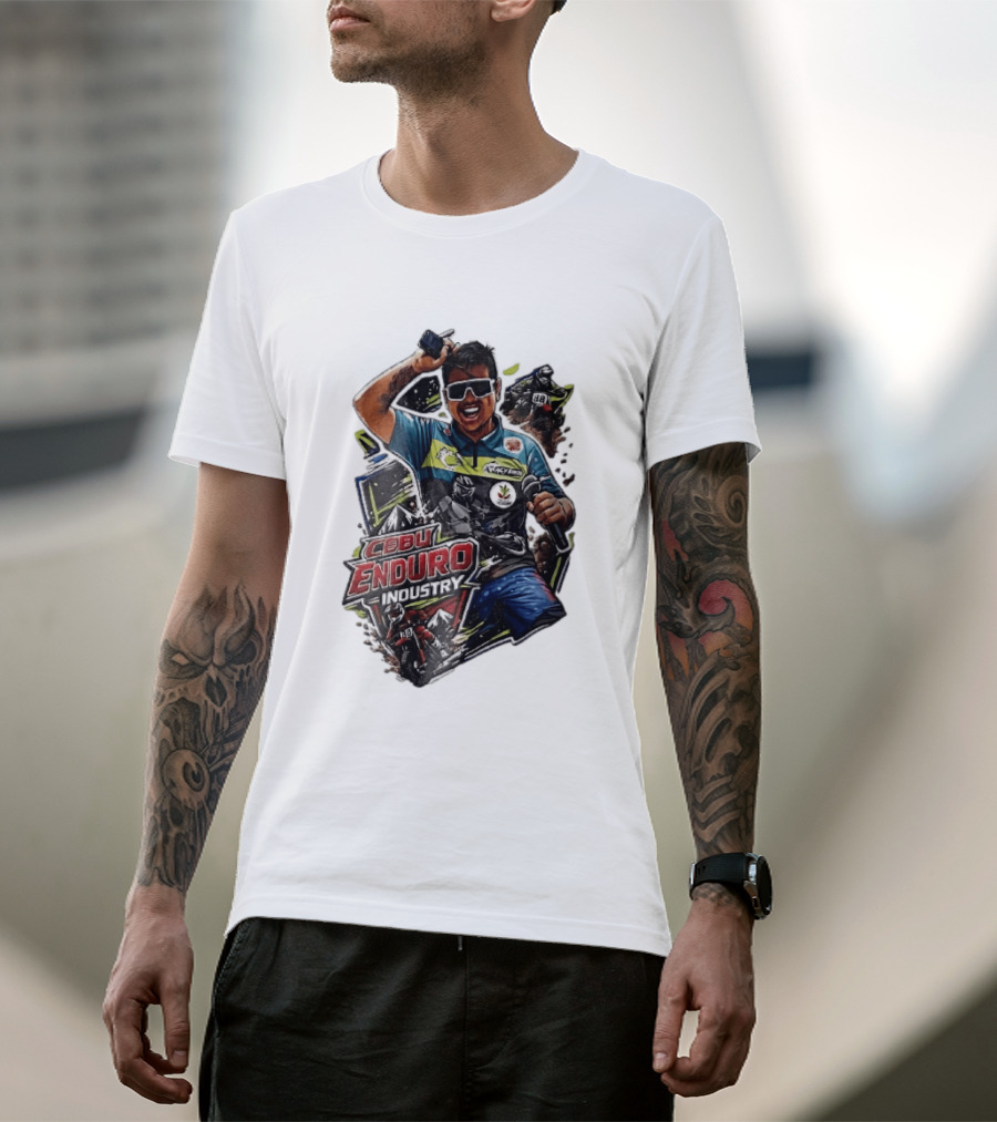 Cebu Enduro Industry Host With Microphone And Dirt Bike Riders Caricature T-Shirt