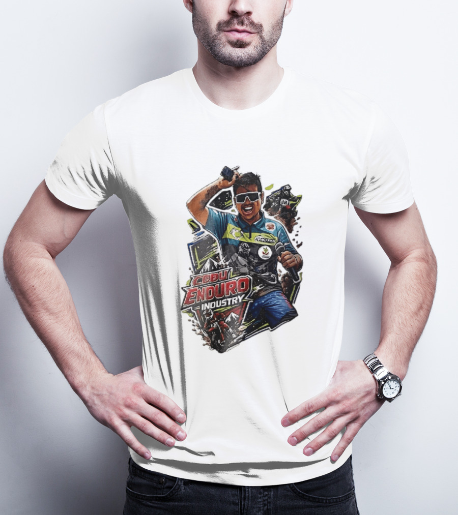 Cebu Enduro Industry Host With Microphone And Dirt Bike Riders Caricature T-Shirt
