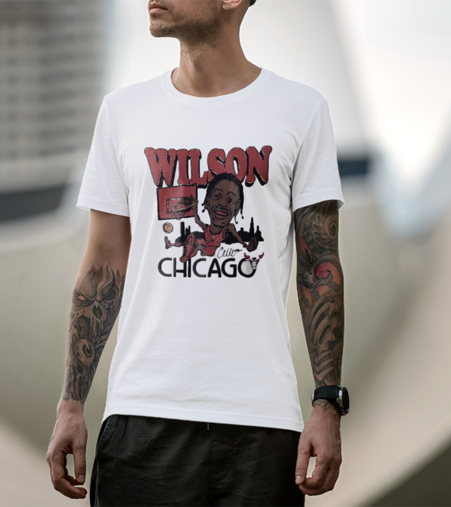 Chicago Bulls Wilson Cartoon Caricature Dunking City Skyline T-Shirt