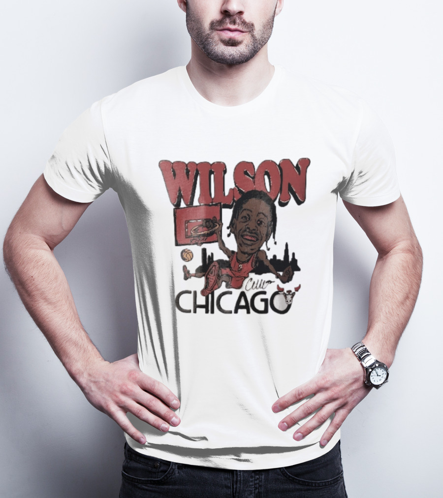 Chicago Bulls Wilson Cartoon Caricature Dunking City Skyline T-Shirt