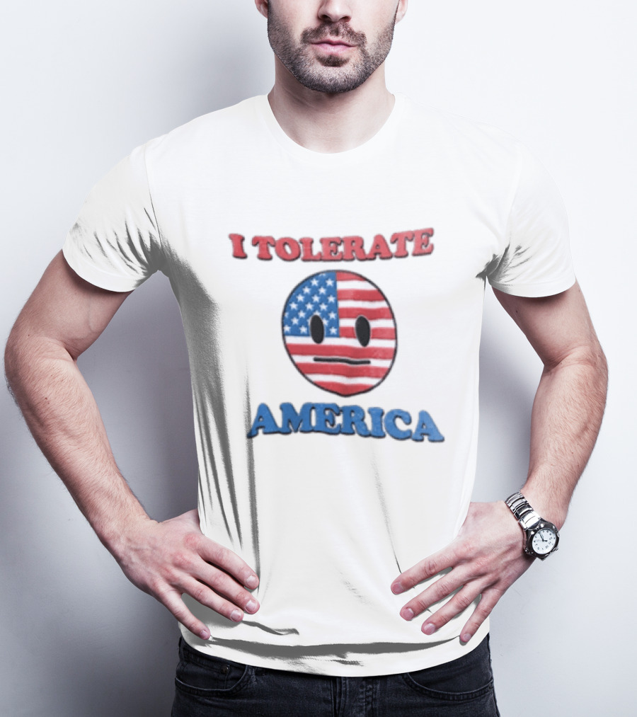 I Tolerate America USA Flag Emoji Face T-Shirt