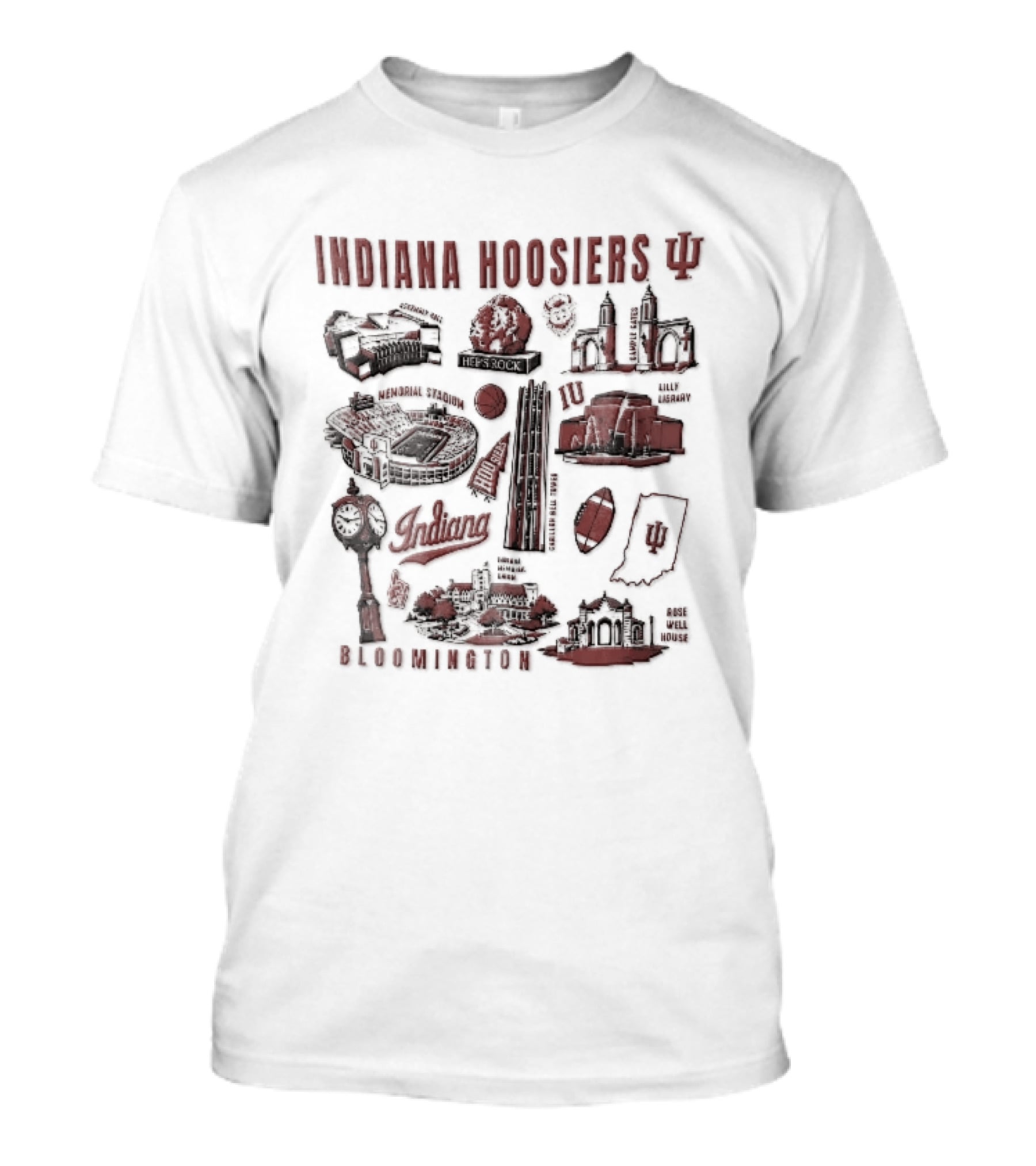 Indiana Hoosiers Bloomington Campus Landmarks Tower Map Collage T-Shirt