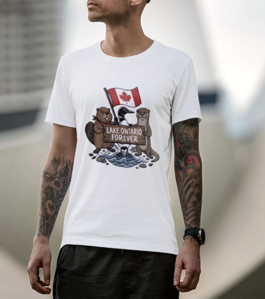 Lake Ontario Forever Canadian Flag Beaver Goose Otter T-Shirt