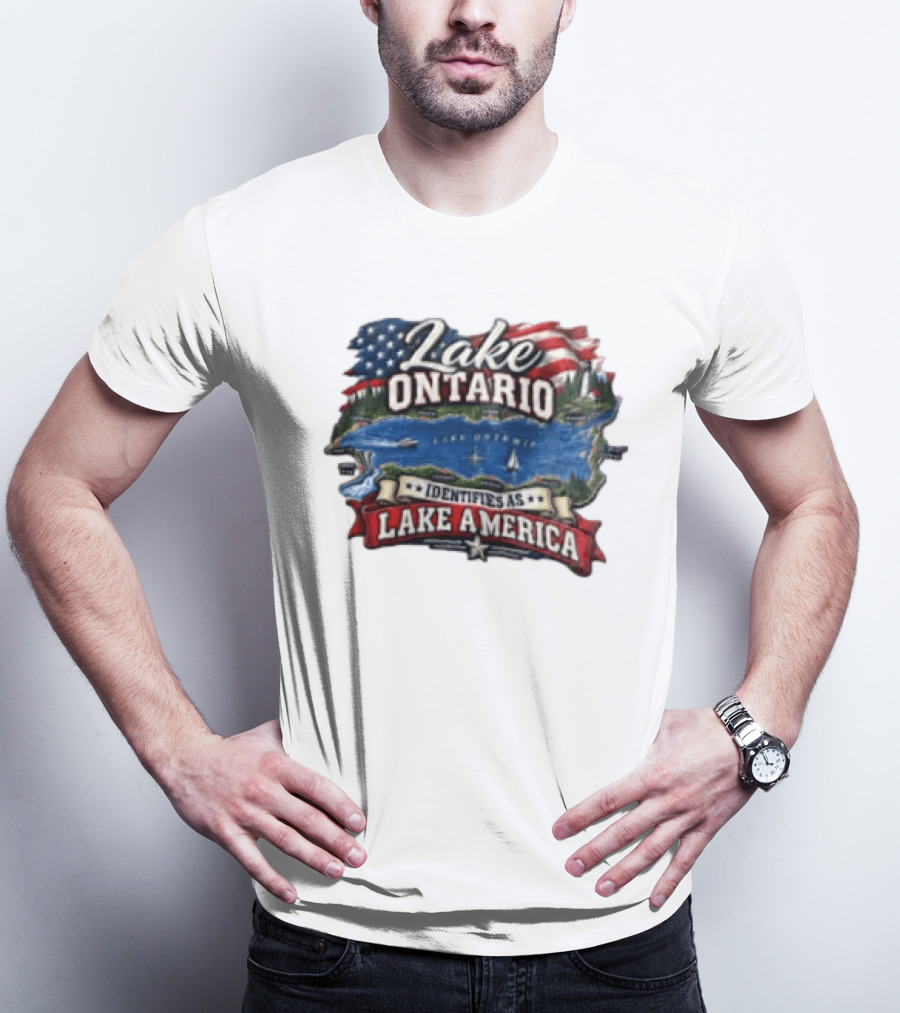 Lake Ontario Identifies As Lake America Map With Patriotic Flag And Nautical T-Shirt