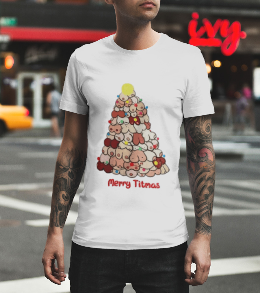 Merry Titmas Christmas Tree Humor Boob Ornaments T-Shirt