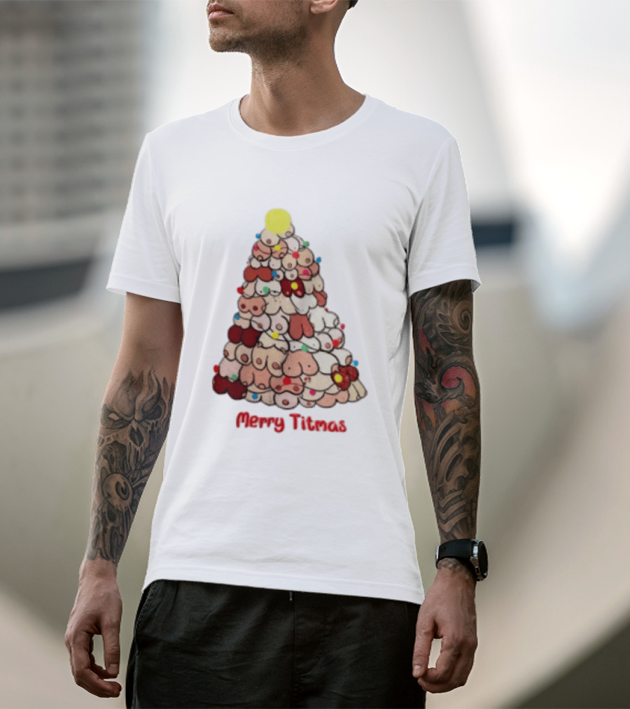Merry Titmas Christmas Tree Humor Boob Ornaments T-Shirt