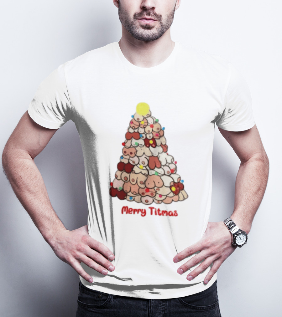 Merry Titmas Christmas Tree Humor Boob Ornaments T-Shirt