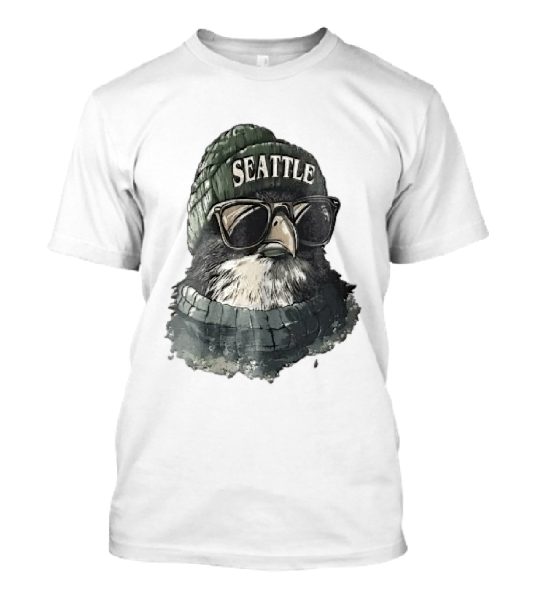Seattle Beanie Hawk Cartoon With Sunglasses And Scarf T-Shirt