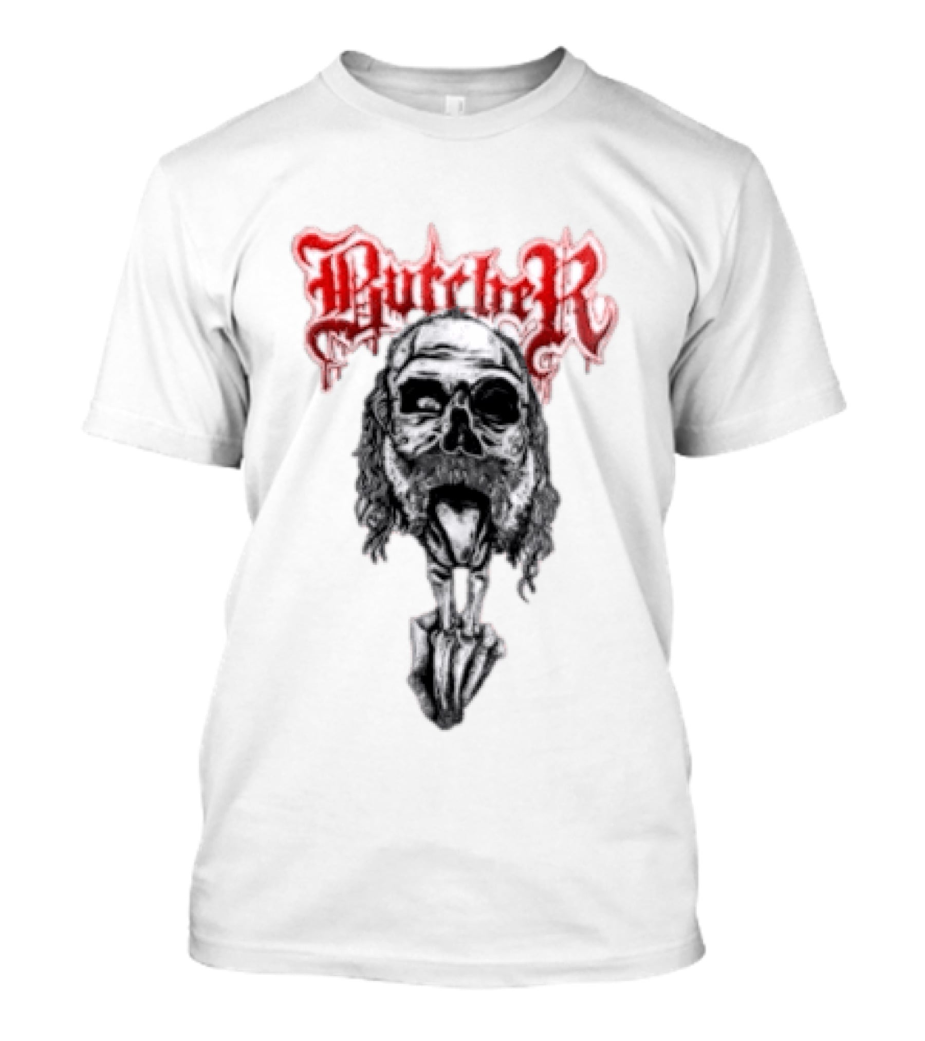 Butcher Skull With Gothic Red Text And Grim T-Shirt