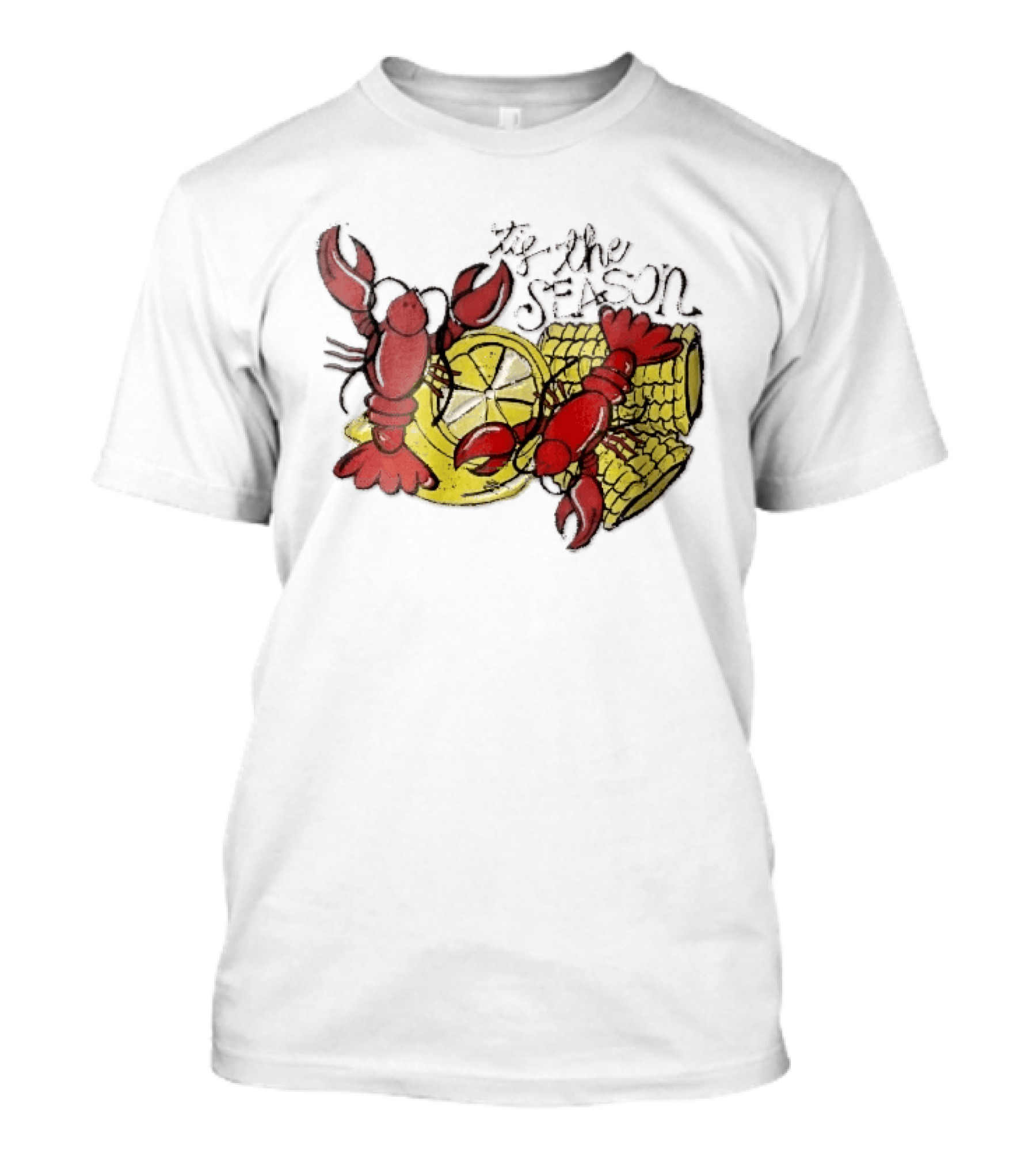 Tis The Season Distressed Cartoon Crawfish Lemon Corn Cob Fun T-Shirt
