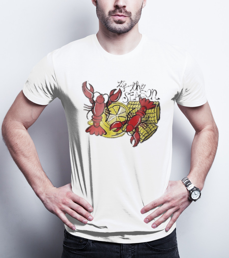 Tis The Season Distressed Cartoon Crawfish Lemon Corn Cob Fun T-Shirt