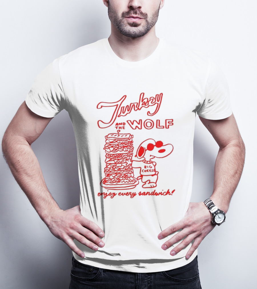 Turkey And The Wolf Big Cheese Enjoy Every Sandwich Stacked Cartoon Concept T-Shirt