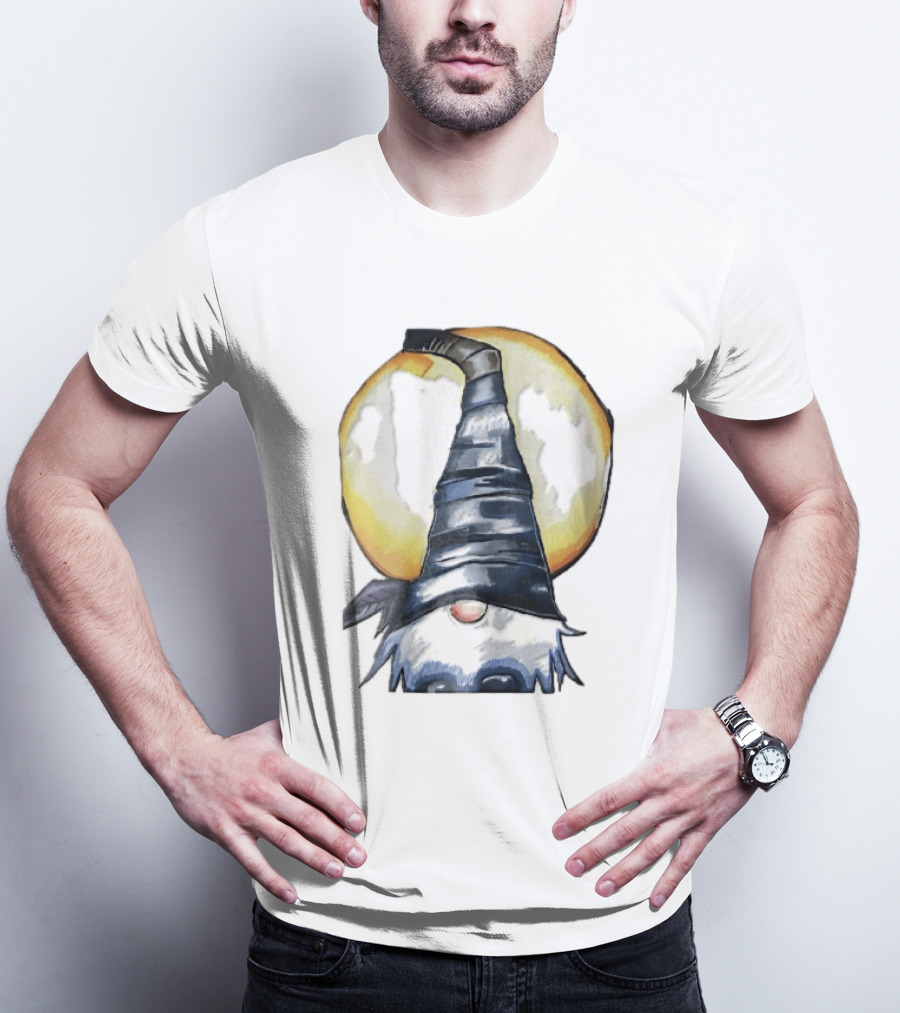 Vichys Cartoon Halloween Witch Gnome Moon Glow Hat T-Shirt