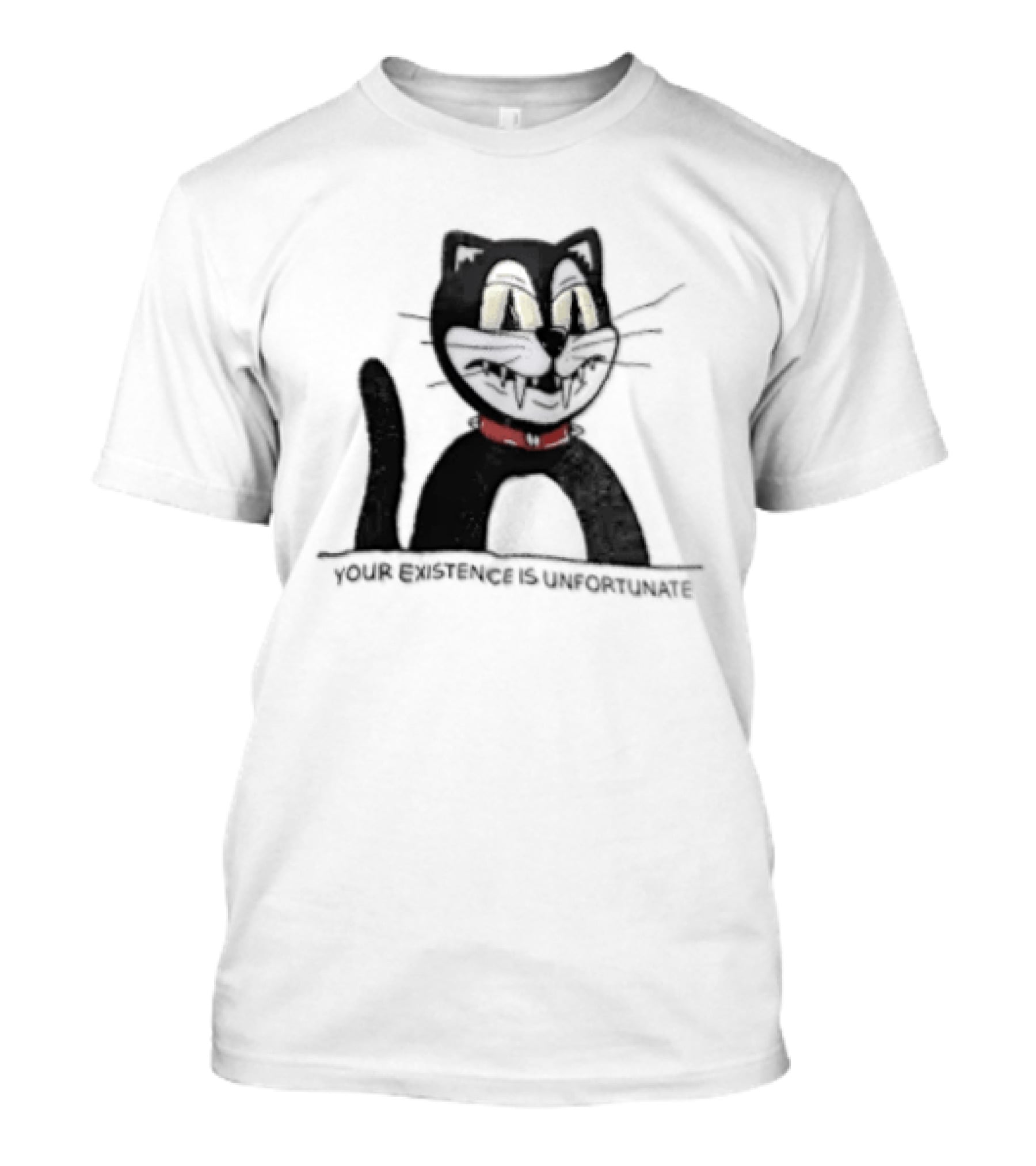 Your Existence Is Unfortunate Cat With Dark Whiskers And Red Collar T-Shirt
