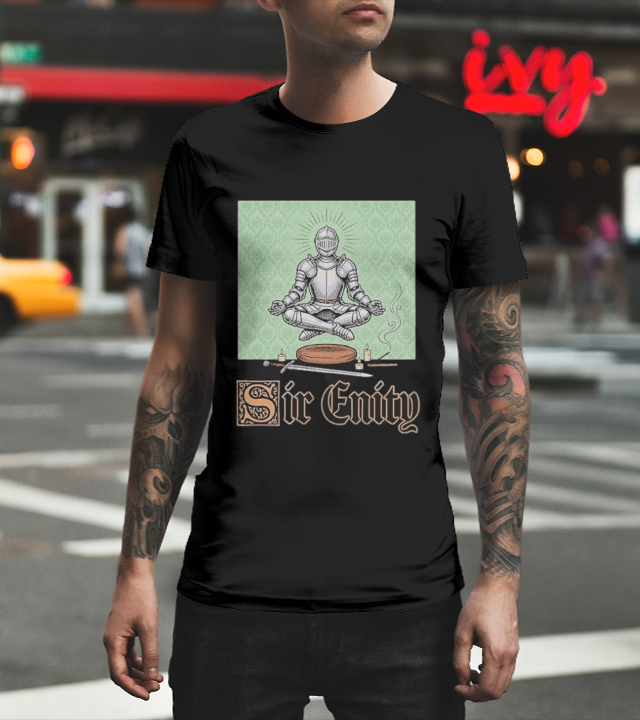 Sir Enity Knight In Meditation With Vintage Design And Candle Accents T-Shirt