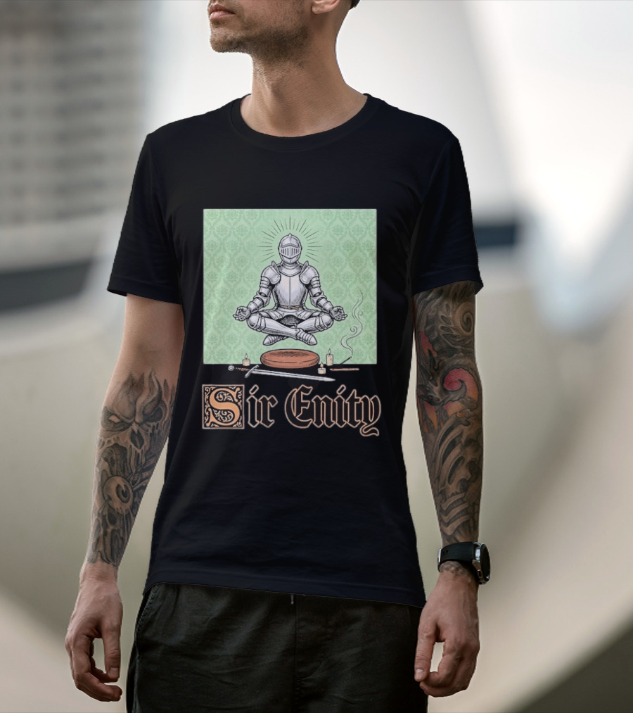 Sir Enity Knight In Meditation With Vintage Design And Candle Accents T-Shirt