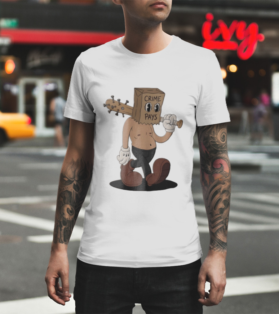 Crime Pays Cartoon Character With Spiked Bat T-Shirt