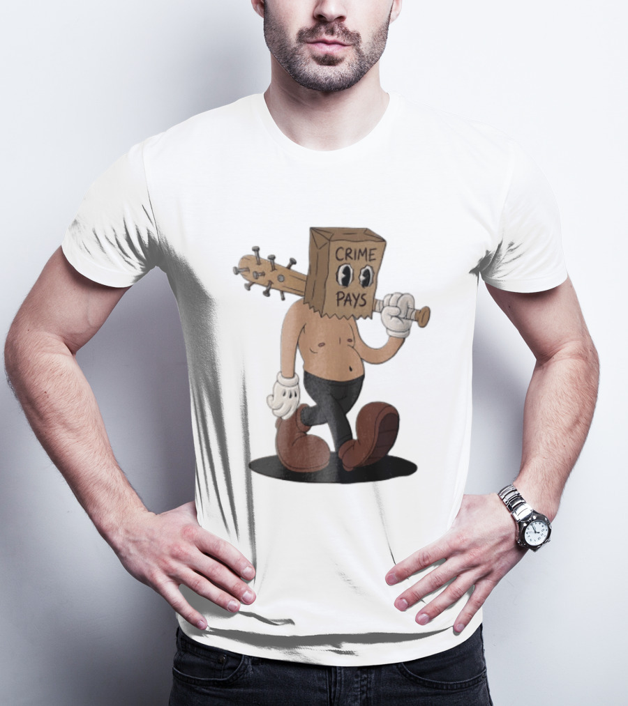 Crime Pays Cartoon Character With Spiked Bat T-Shirt