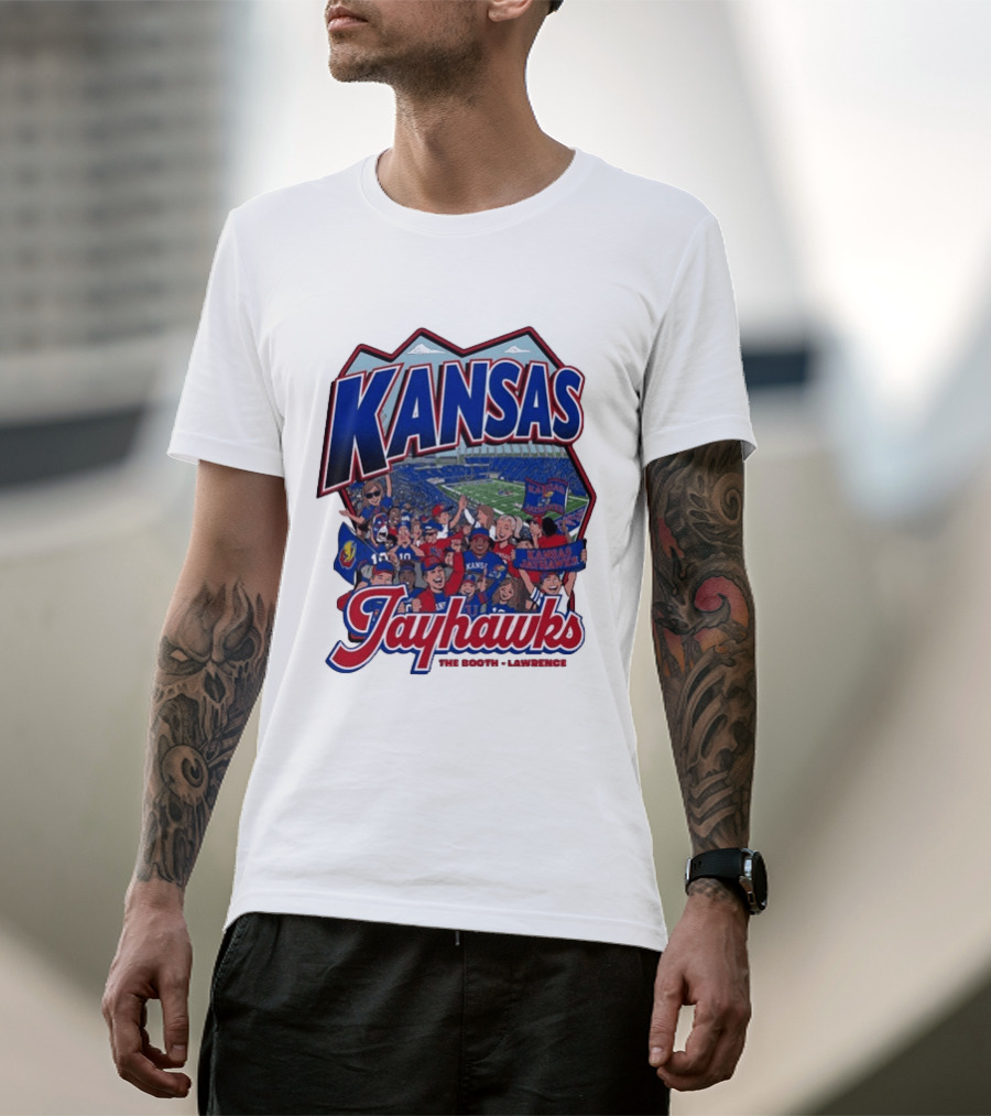 Kansas Jayhawks The Booth Lawrence Kansas Memorial Stadium Game Day Crowd T-Shirt