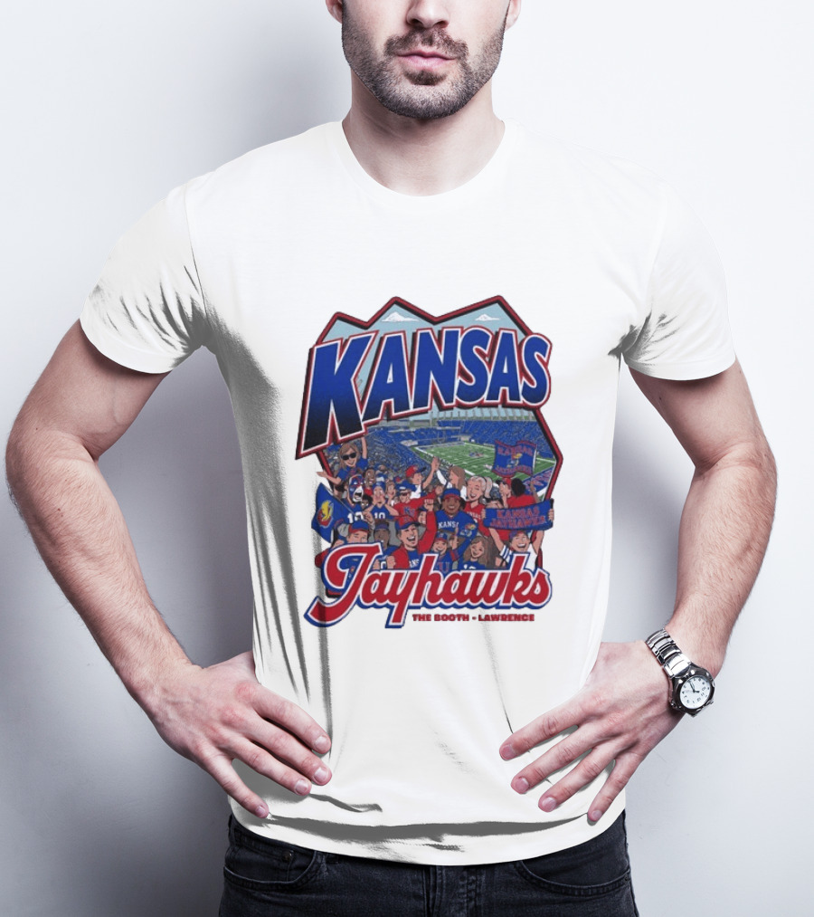 Kansas Jayhawks The Booth Lawrence Kansas Memorial Stadium Game Day Crowd T-Shirt