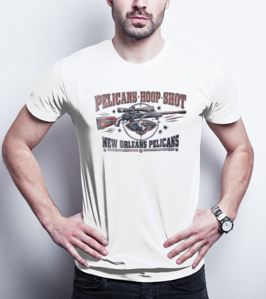 New Orleans Pelicans Hoop Shot Sniper Rifle Crosshair Bullet Holes Distressed T-Shirt