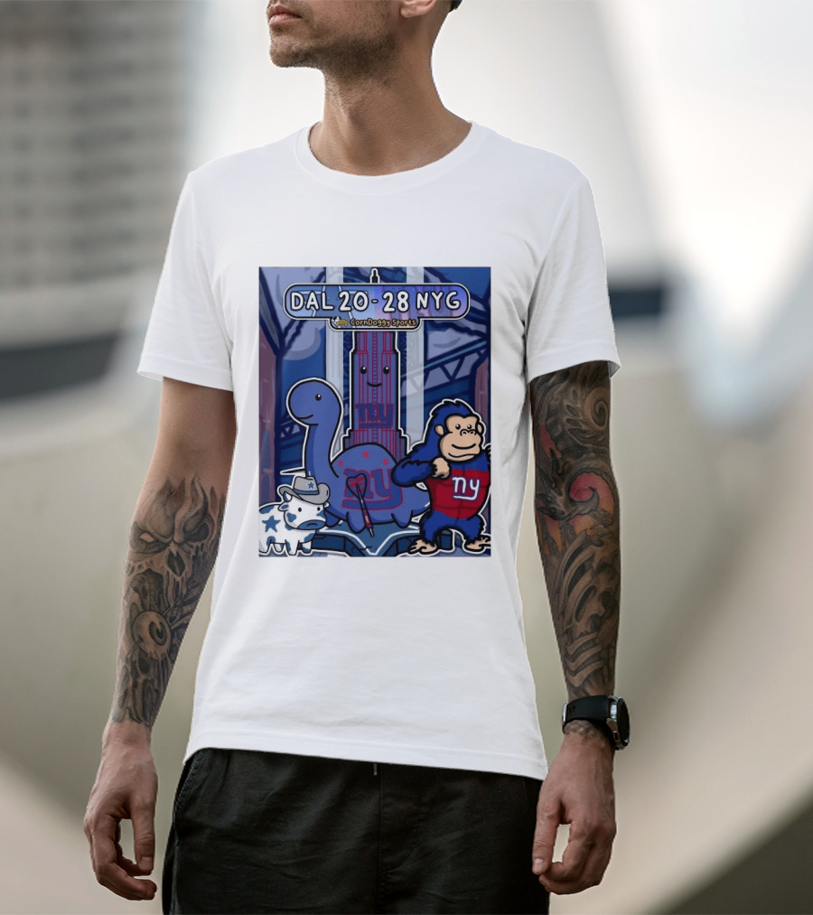 CornDoggy Sports DAL 20 28 NYG Dallas Cowboys New York Giants Cartoon Characters T-Shirt