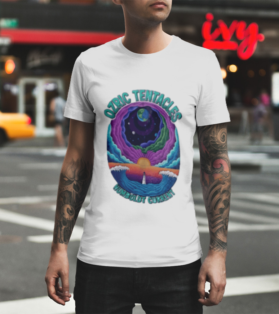Ozric Tentacles Humboldt Current Ocean Lighthouse Sunset Planet Waves T-Shirt