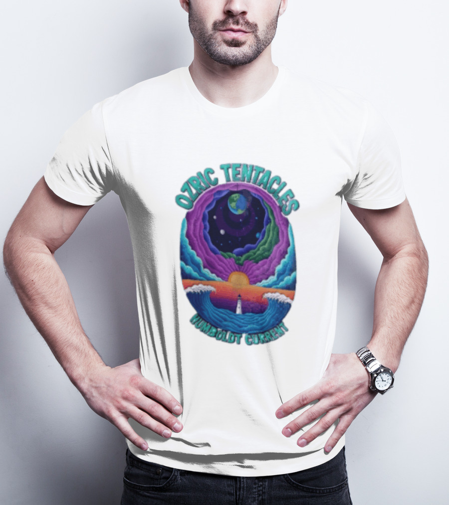 Ozric Tentacles Humboldt Current Ocean Lighthouse Sunset Planet Waves T-Shirt