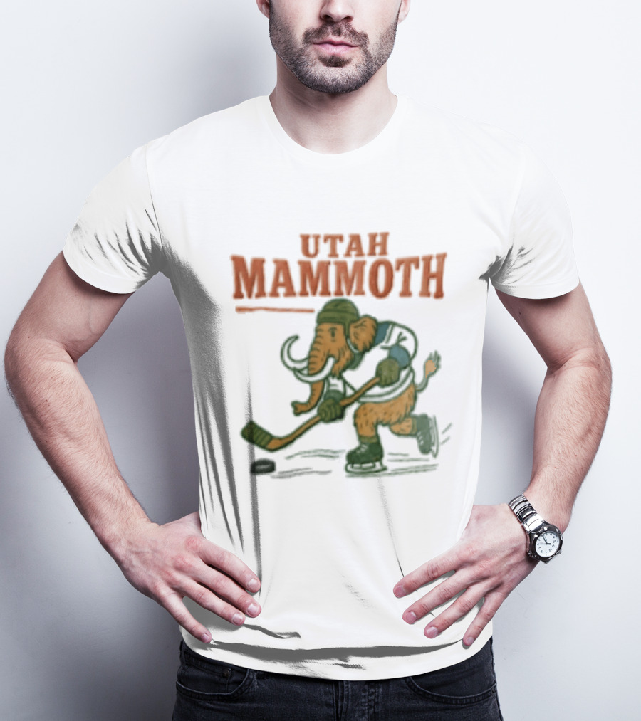 Utah Mammoth Hockey Player Mammoth Playing Hockey T-Shirt