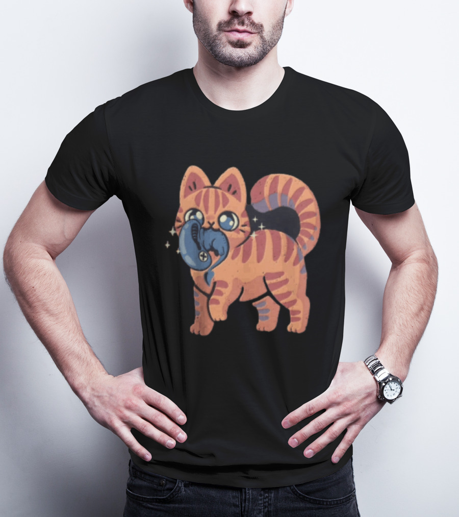 Alien Cat Meets Cartoon Striped Cosmic Creature T-Shirt