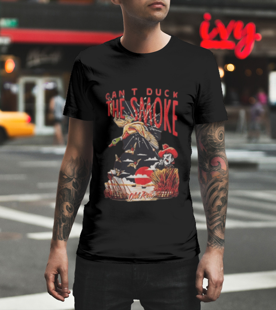 Can't Duck The Smoke Old Row Duck Hunting Scenic Sunset And Cowboy T-Shirt