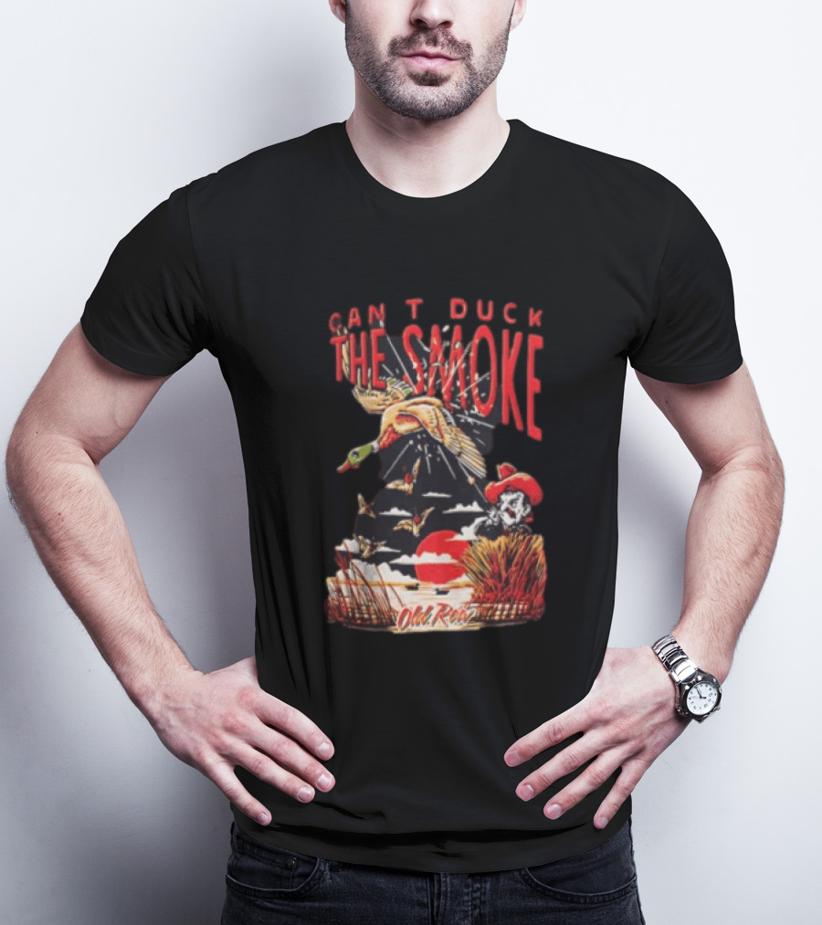 Can't Duck The Smoke Old Row Duck Hunting Scenic Sunset And Cowboy T-Shirt