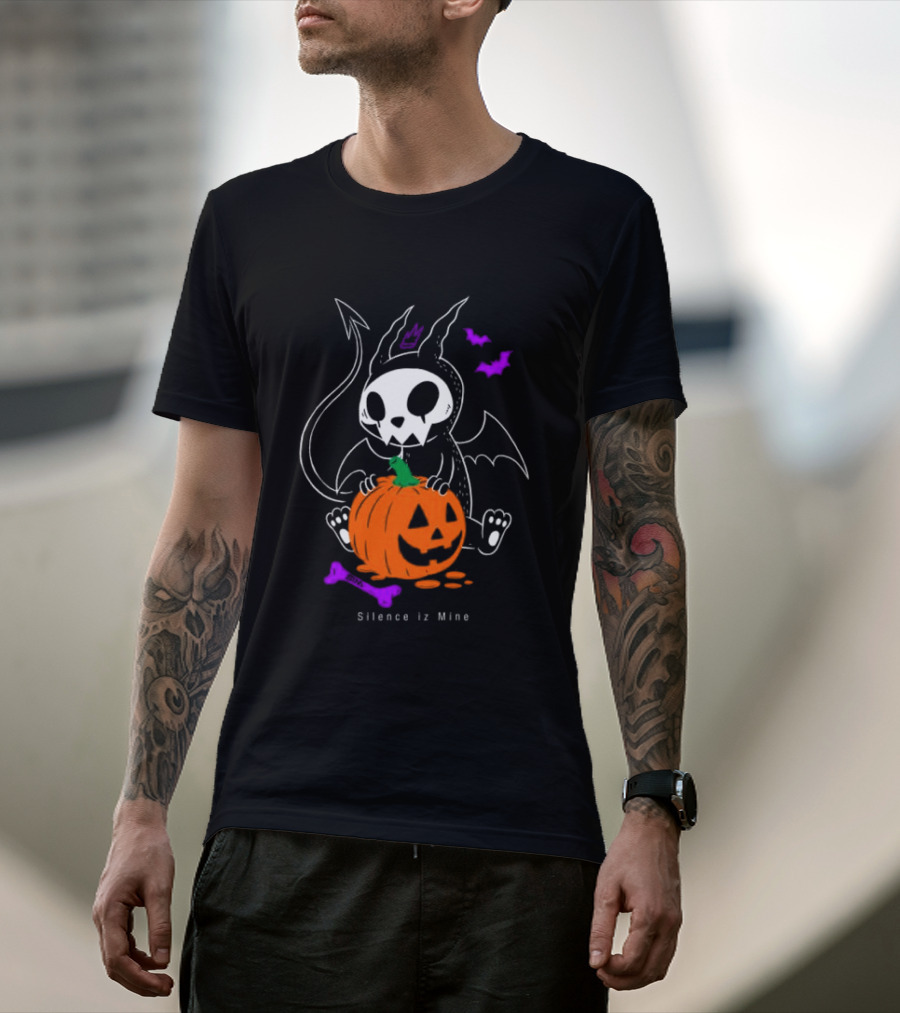 Silence Iz Mine Sim Store Rolling Cradle Black Purple Halloween Characters Pumpkin Bats T-Shirt